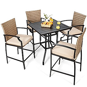 Tangkula Patio Bar Height Table, 32 Inch Outdoor Steel Square Bar Table, Bistro High Top Table W/Powder-Coated Tabletop, Solid Metal Frame, Ideal for Backyard, Poolside, Garden (Black)