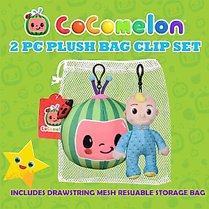 Cocomelon JJ & Watermelon Plush Bag Clip Set - Perfect Toys for Preschoolers and Toddlers