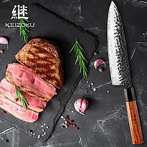 KEIZOKU Gyuto Chef Knife, Japanese Chefs Knife 8 Inch, Ultra Sharp 3 Layers 9CR18MOV High Carbon Steel Kitchen Knives, Professional Hand Hammered Cooking Knife (8 Inch Chef Knife)