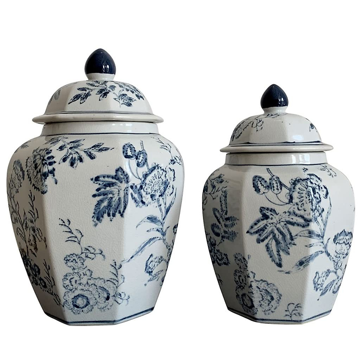 Blue and White Hand Painted Pattern Ceramic Ginger Jar with Lid Storage Decorative Jar for Home Decor (Size : Small)