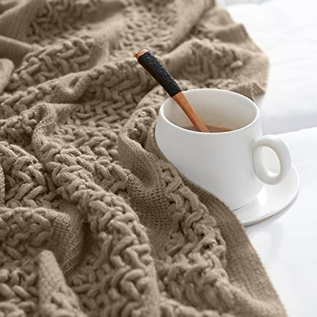 jinchan Knit Throw Blanket Taupe Soft Couch Throw Blanket with Tassels Spring Bed Throw Blanket Indoor Outdoor Travel Warm Coverlet for Sofa Comforter Living Room Decor Nursery Gift 50 x 60 inch