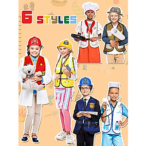 Hungdao 6 Sets Kids Dressing up Costumes, Toddler Dressing up and Pretend for Age 6-10 for Dress up Police,fireman, Doctor,construction Worker, Chef and Explorer