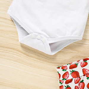 Viworld Baby Girl 1st Birthday Outfits Ruffle Sleeve Romper+Strawberry Bottoms Diaper Shorts+Headband Cake Smash Clothes Set,(White Strawberry,12-18M)