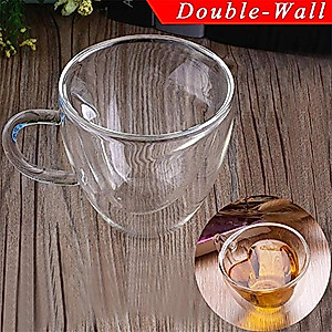 Cool Cook 2 Pack Heart Shaped Double Walled Insulated Glass Coffee Mugs or Tea Cups，Beautiful Heart Shape, Thermo Insulated Premium Quality Borosilicate Glass, Set of 2 (8.5 oz, 240 ml)
