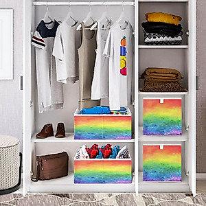 SDMKA Cube Storage Bin Rainbow Watercolor Fabric Storage Cubes Foldable Storage Baskets Collapsible Cube for Shelf Closet Home Organizers, 11 Inch