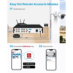 ZOSI C303 Home Outdoor Security Camera System with Audio, 5MP-Lite 8 Channel DVR and 4 x 1080p Weatherproof Camera with Human Detection Alerts, Smart Light & Sound Alarm