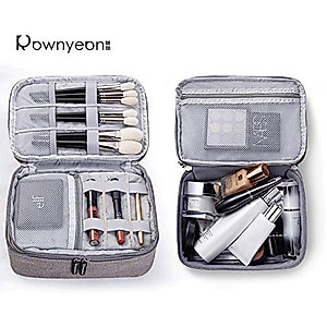 Rownyeon Makeup Train Cases Travel Makeup Bag Waterproof Portable Cosmetic Cases Organizer with Adjustable Dividers for Cosmetics Makeup Brushes Toiletry Jewelry Digital Accessories (Grey Small)