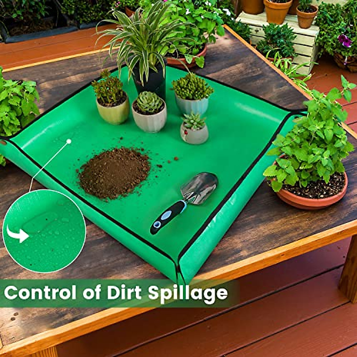 Repotting Mat for Indoor Plant Transplanting and Mess Control 27"x 27" Thickened Waterproof Potting Tray Foldable Succulent Potting Mat Portable Gardening Mat Garden Gifts for Women & Men Green