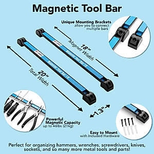 LSR LORESO Magnetic Tool Holder 18 Inch, Set of 2 Magnetic Tool Bars, Heavy-Duty Metal Magnet Strip Tool Organizers Rack for Screwdrivers, Pliers, Wrenches, Knives with Wall Mount Brackets and Screws