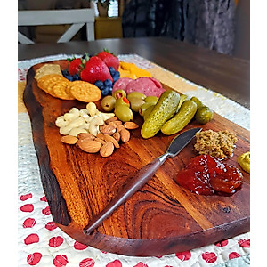 FEATHERLEE - Extra Large Premium Natural Live Edge Acacia Charcuterie Cheese Board Serving and Cutting Tray with Round Handle