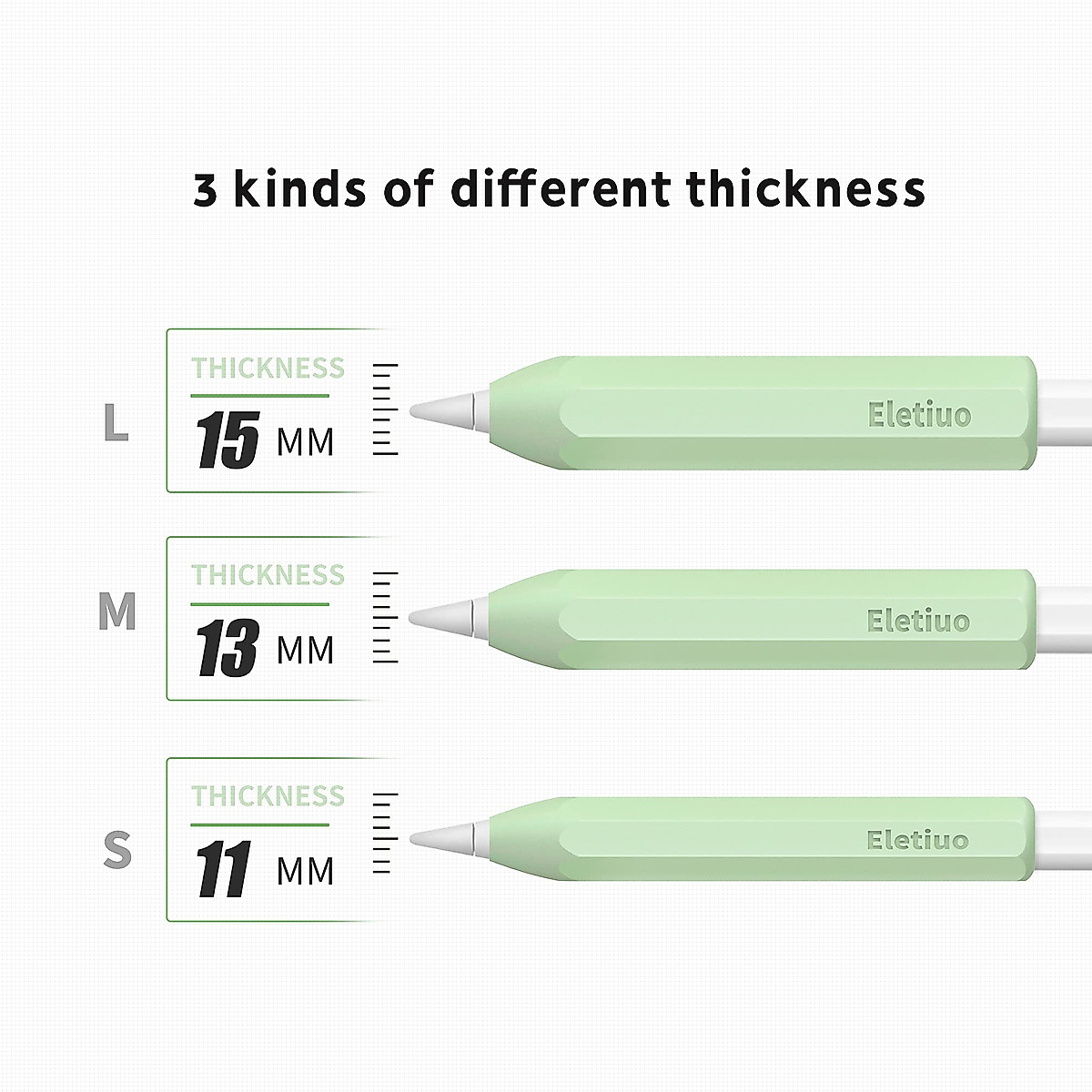 3 Sizes Silicone Grip Holder Protective Skin Sleeve Cover Case Accessories,Compatible with Apple Pencil 1st / 2nd Gen, for iPad Pro 9.7"/10.5"/11" /12.9",Mint Green (S, M, L)