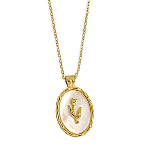 Vintage Tulip Flower Pendant Necklace for Women Girls s925 Sterling Silver 18K Gold Plated Embossed Oval Link Chain Adjustable Christmas Valentine Birth Month Jewelry Gifts for Mother Lover (Gold)