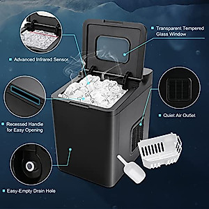 SIMOE Ice Makers Countertop, Ice Machine, 33Lbs/24Hs, 9 Cubes in 6Mins, Automatic Self-Cleaning, 2 Ice Sizes, w/LED Display for Party/Bar/Office, Black