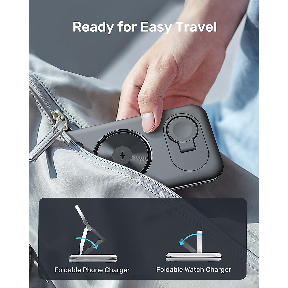 Foldable 3 in 1 Wireless Charger, Metal Design, NELUXFE Charging Station Compatible with MagSafe for iPhone 14/13/12 Pro Max, Apple Watch and AirPods (Black)