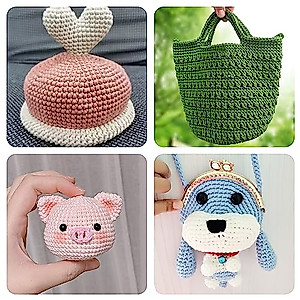 NiArt 4x50g Orange Yarn for Crocheting & Knitting, 4x70m(76.5yds) Cotton-Nylon Blend Yarn Crochet Kit for Beginners with Easy-to-See Stitches, Worsted Medium Beginner Practice Cotton Yarn & Tools Kit