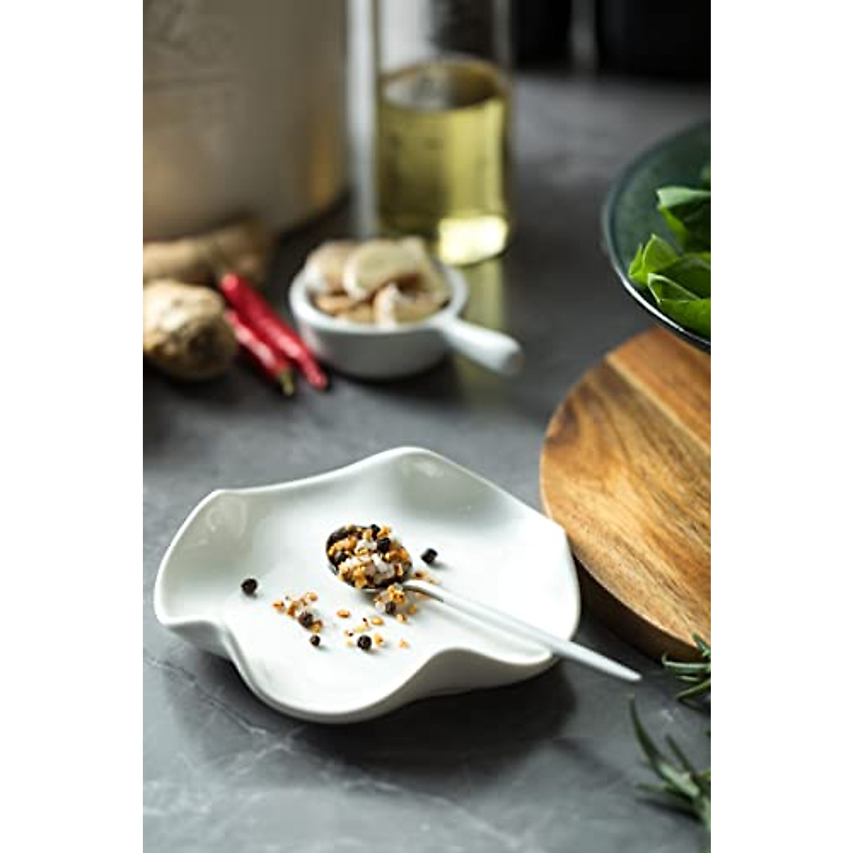 Cute Spoon Rest for Stove Top, Ceramic Spoon Holder for Kitchen Counter, 5.3 Inches Coffee Spoon Holder Utensil Rest, Cooking Gifts for Housewarming, Wedding, White