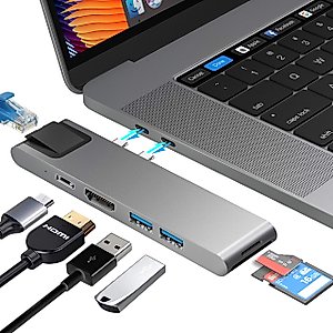 USB C Hub Adapter for MAC, 2020 Model, Multi-Port Dongle 4K HDMI, Ethernet, USB-C Thunderbolt 3, SD/Micro Card Reader, USB 3.0 - Compatible with MacBook Pro 2016-2020 and MacBook Air 2018-2020