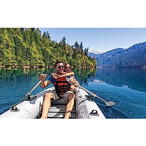 INTEX 68376EP Mariner 4 Inflatable Boat Set: Includes Deluxe 54in Aluminum Oars and High-Output Pump – SuperTough PVC – Inflatable Thwart Seats – 4-Person – 1100lb Weight Capacity