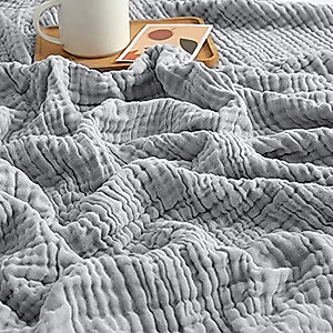 EMME Muslin Throw Blanket 100% Cotton Throws Cooling Blanket for Couch 6-Layer Breathable Gauze Blanket All Season Soft and Lightweight Pre-Washed Cotton Blanket (Light Grey, 55"x75")