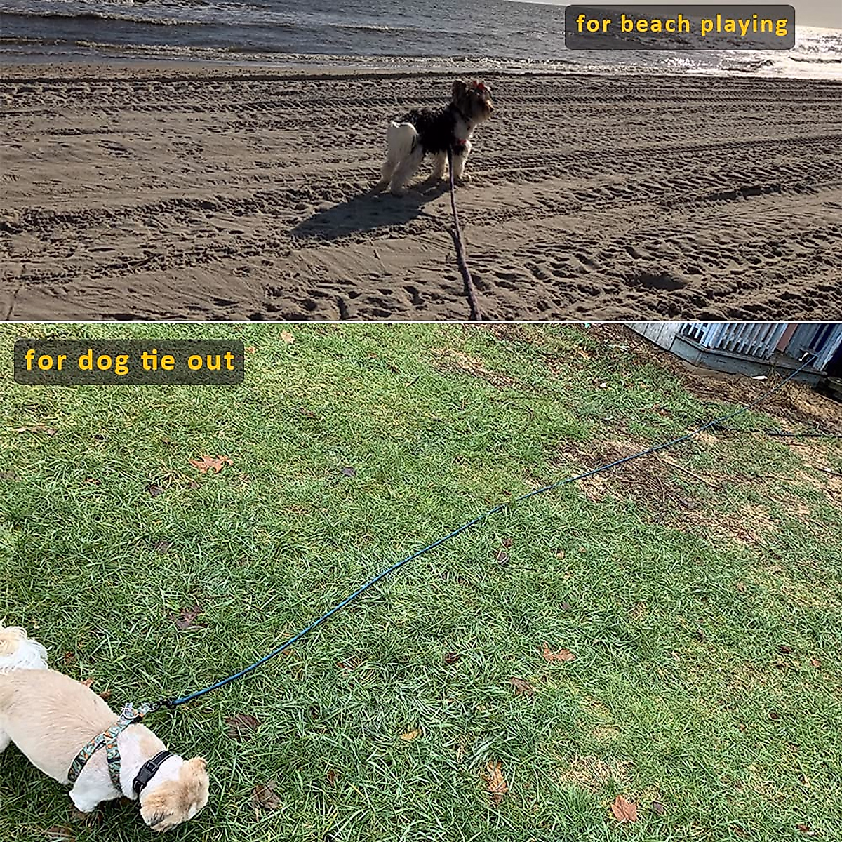 BTINESFUL Tie-Out Check Cord Long Rope Dog Leash, 12ft 20ft 30ft 50ft Recall Training Lead Leash- Great for Large Medium Small Dogs Training, Playing, Camping, or Backyard (30ft, Blue Black)