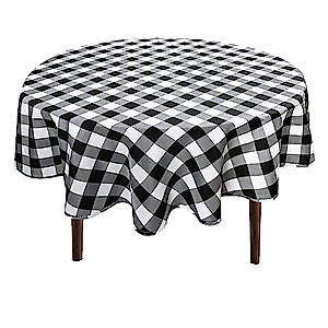 Hiasan Checkered Round Tablecloth 60 Inch - Waterproof Stain and Wrinkle Resistant Washable Fabric Table Cloth for Dining Room Party Outdoor Picnic, Black and White