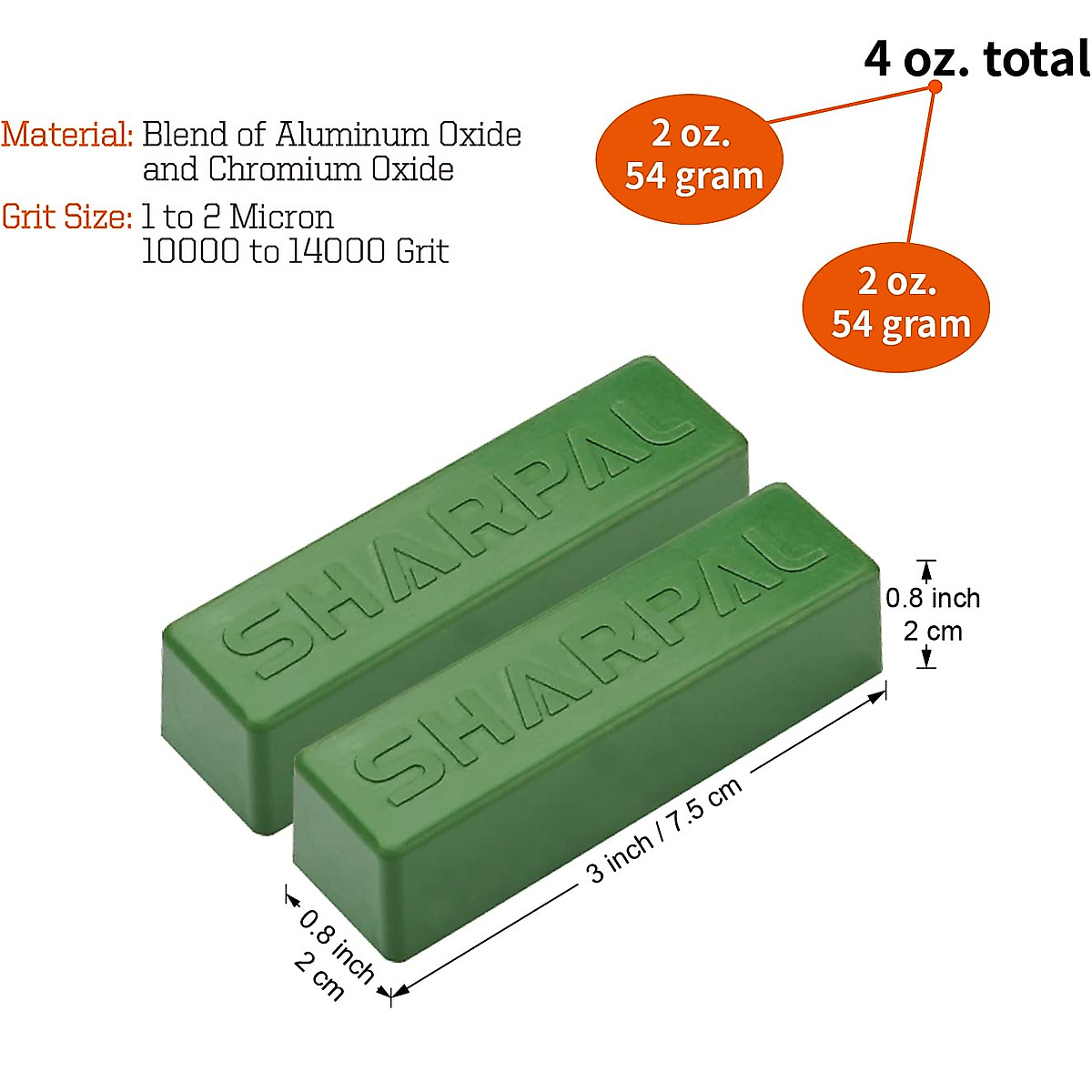 SHARPAL 208H 106g / 4 Oz. Polishing Compound Fine Green Buffing Compound, Leather Strop Sharpening Stropping Compounds (2-Pack, Total 106g / 4 Oz.)