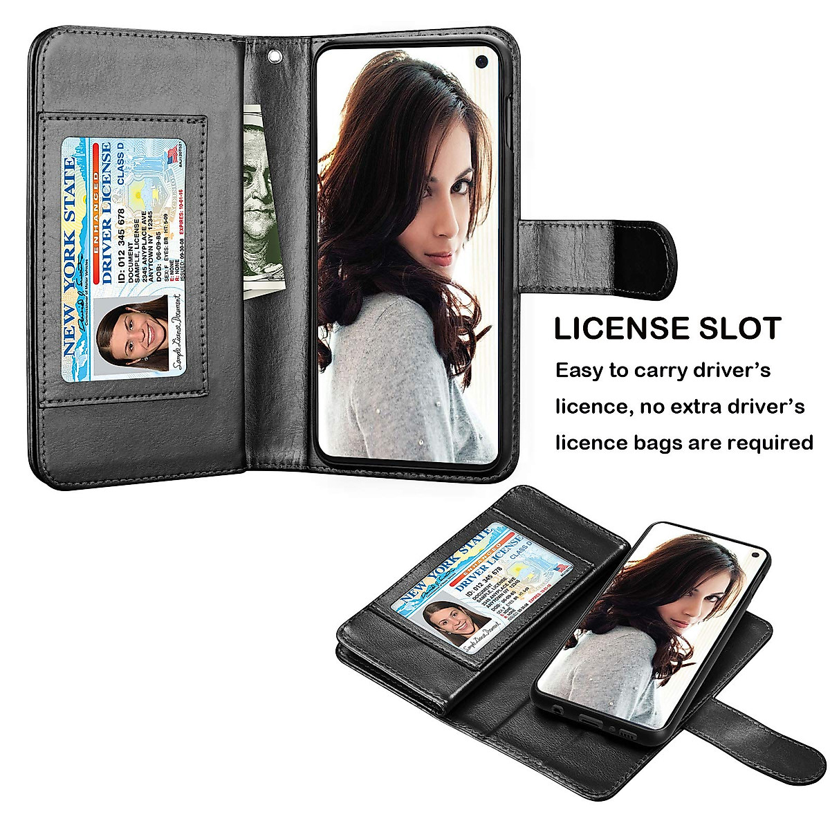 NJJEX Wallet Case for Galaxy S10E, for Galaxy S10E 5.8" Case, PU Leather [9 Card Slots] Credit Holder Flip Folio [Detachable][Kickstand] Magnetic Phone Cover & Wrist Strap for Samsung S10E [Black]