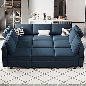 Belffin Modular Sectional Sofa with Ottomans Velvet Reversible Sleeper Chaise Bed Storage Seat Blue…