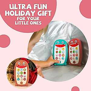 Baby Dinosaur Cell Phone Toy Removable Soft Teether Case, Lights, Music & Adjustable Volume Kids Play & Learn Pretend Phone Infant Toddler, Preschool Holiday Birthday Gift Girl Boy 18 Months (Brown)