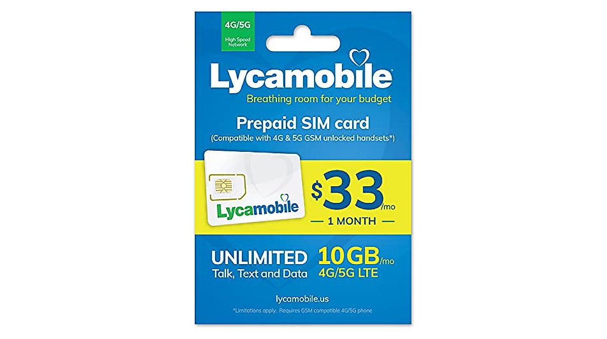 Lycamobile $33 Plan: 10 GB 5G & 4G LTE SIM Card