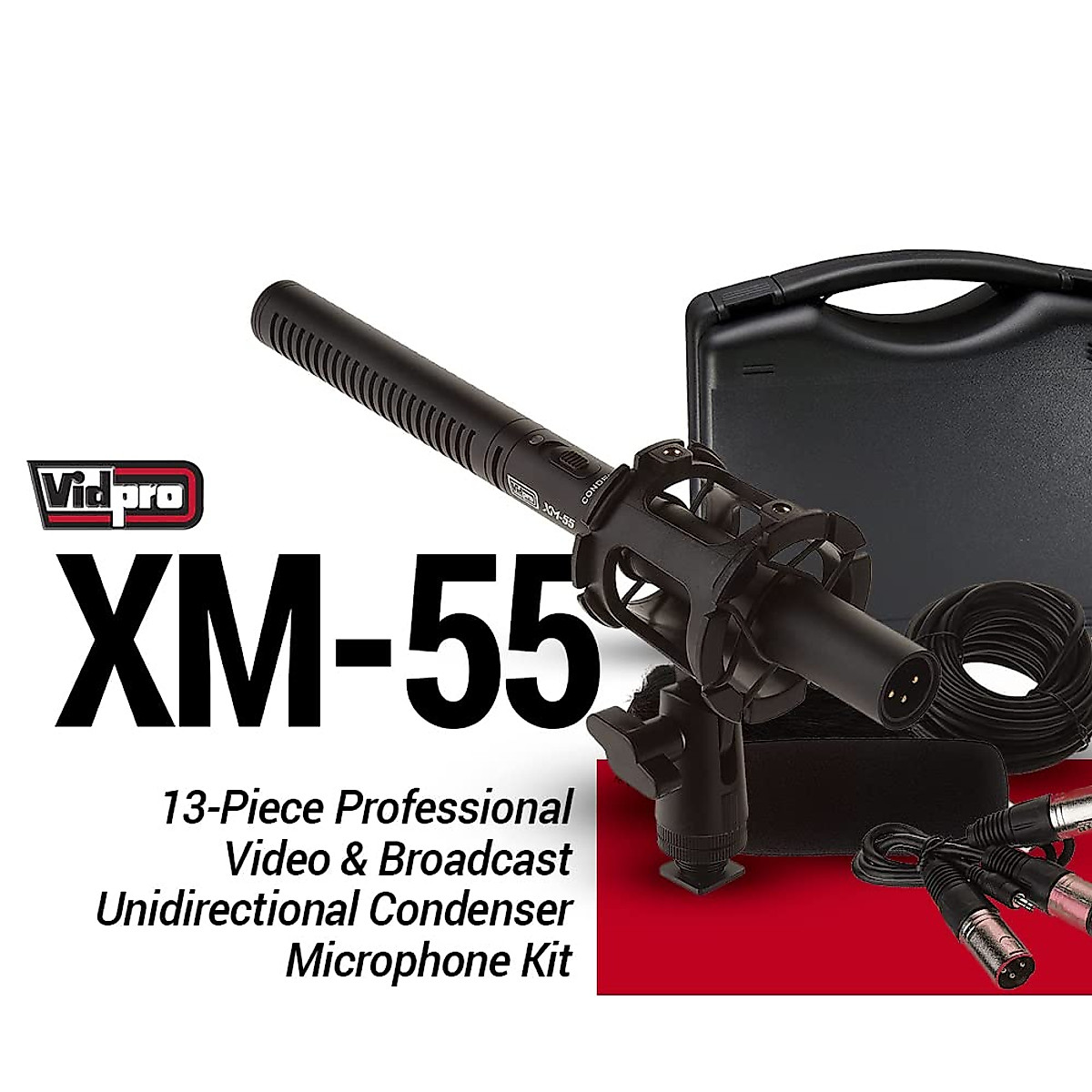 VidPro XM-55 13-Piece Professional Video & Broadcast Unidirectional Condenser Shotgun Microphone Kit - Complete Set Includes 2 Mounts Adapters Cables and More Perfect for Indoor and Outdoor Recording