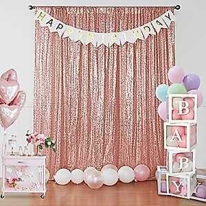 Sugargirl Rose Gold Sequin Backdrop Curtain 2 Panels 2FTx8FT Glitter Rose Gold Background Drapes Sparkle Photography Backdrop for Party Wedding Birthday Wall Decoration