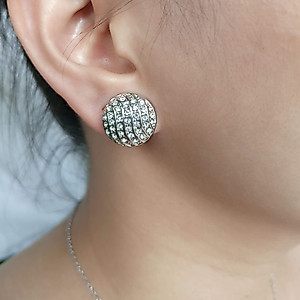 UPSERA Clip On Earrings - Round Non-Pierced Earrings Pave Crystals - Silver Color