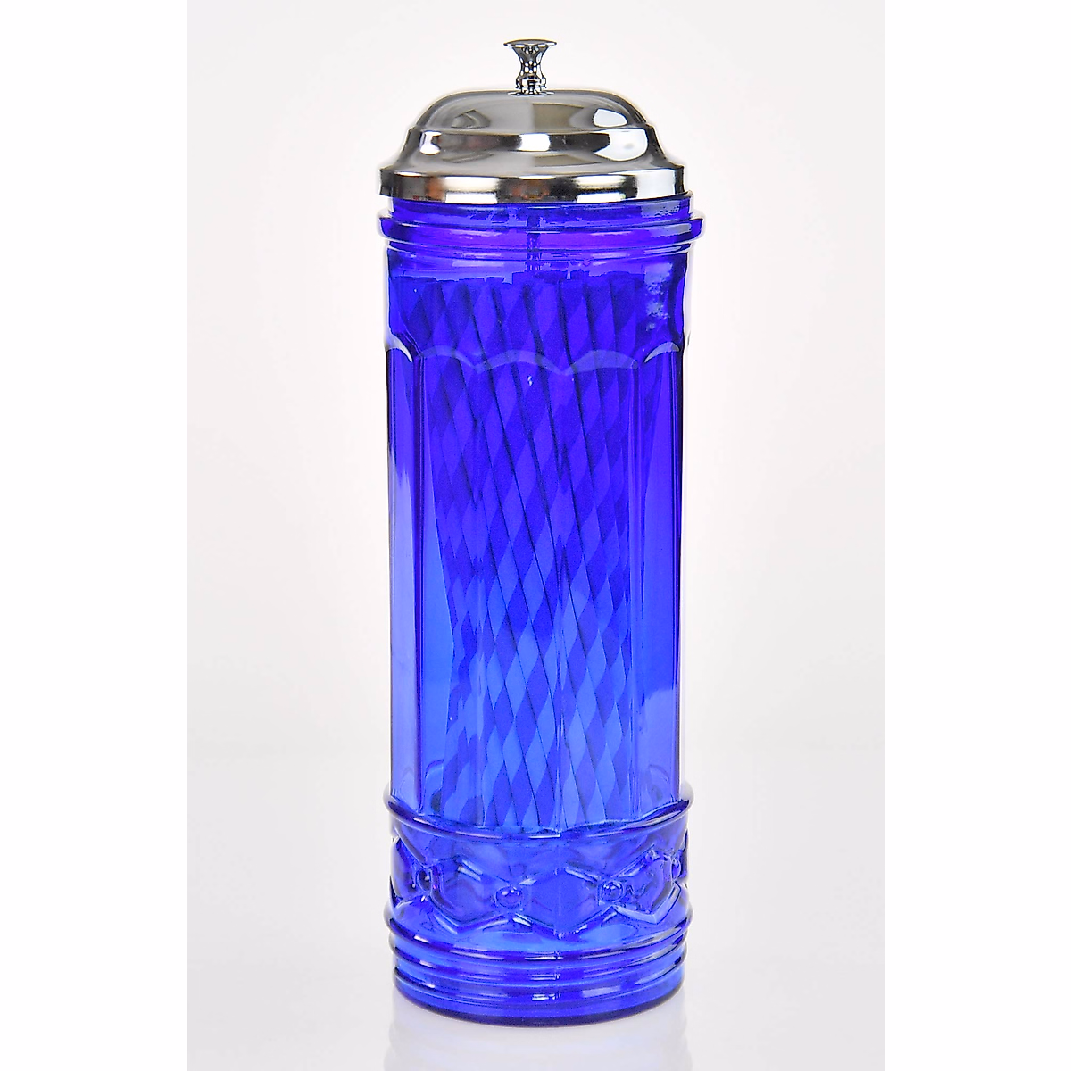 HOME-X Cobalt Blue Glass Straw Dispenser, Straw Holder, Vintage Home Kitchen Accessories, Pop Up Stra Lid Dispenser, Depression Style