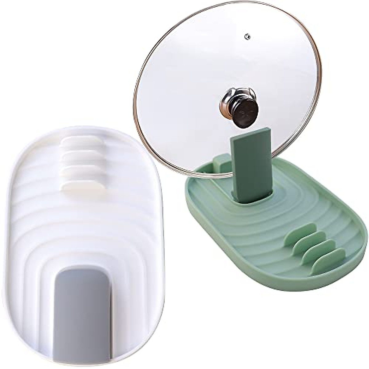 HengKe 2 Pack Kitchen Pot Pan Cover Lid Shell Stand Holder Kitchen Utensil Holder Pots Lid Ladles Holder for Pots and Spoon Rest Kitchen Gadgets for Kitchen Storage Counter Stove Organizer