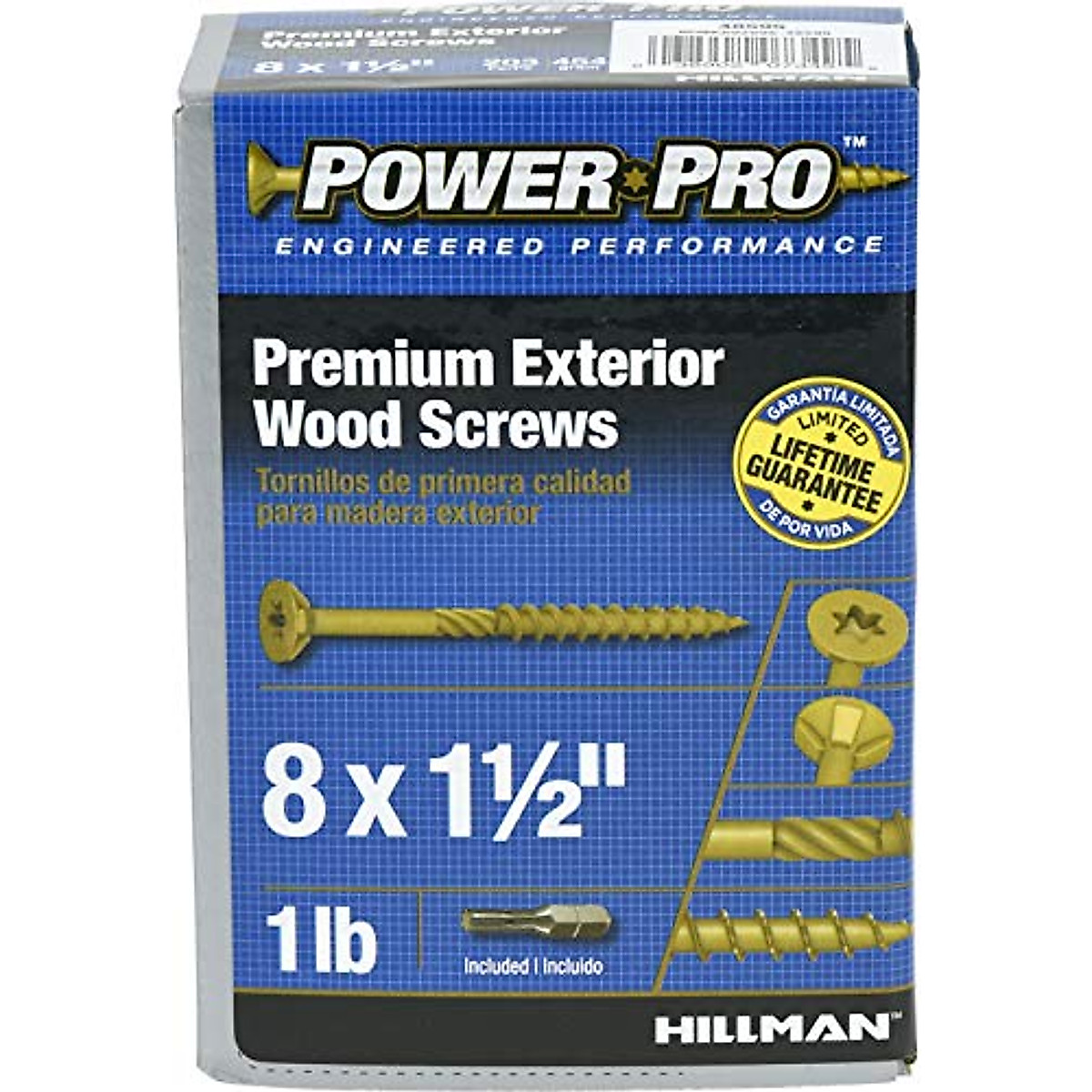 Power Pro 48595 Wood Screws, #8 x 1-1/2", Premium Outdoor Deck Screws, Rust Resistant, Epoxy Coated Bronze, 1lb Box, 203 pcs