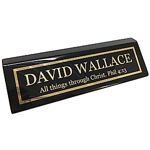Personalized Business Desk Name Plate, Black Piano Finish - Includes Engraving