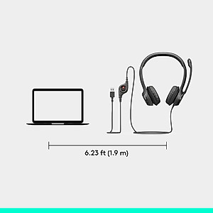 Logitech H390 Wired Headset, Stereo Headphones with Noise-Cancelling Microphone, USB, In-Line Controls, PC/Mac/Laptop - Black