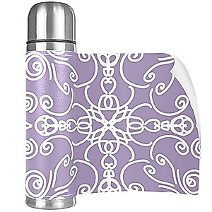 Stainless Steel Leather Vacuum Insulated Mug Vintage Flower Texture Thermos Water Bottle for Hot and Cold Drinks Kids Adults 16 Oz