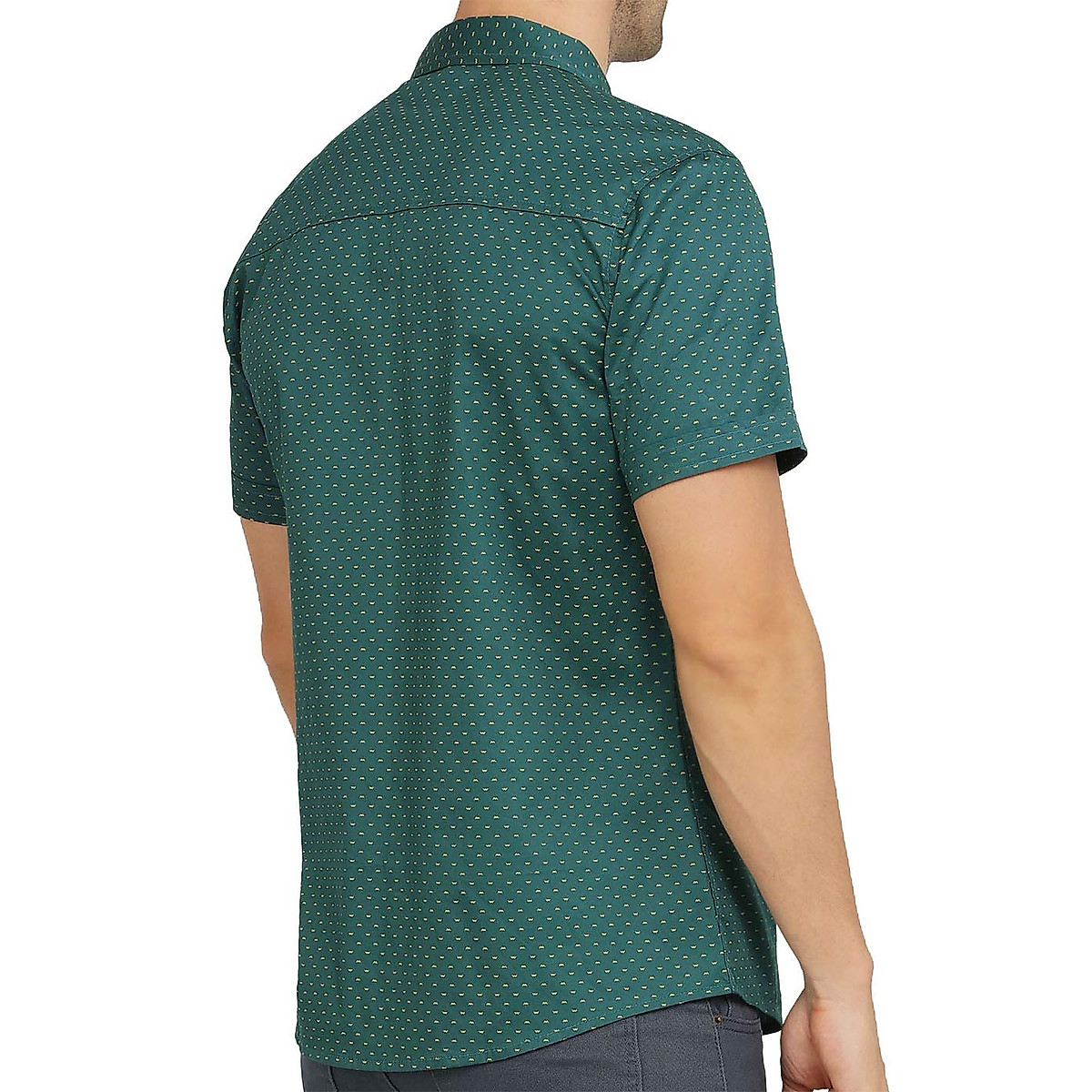 WULFUL Men's Casual Short Sleeve Button Down Shirt Printed Cotton Business Dress Shirts