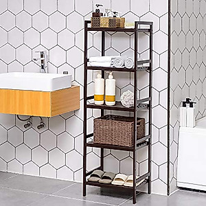 SONGMICS Adjustable Storage Shelf Rack, 5-Tier Multifunctional Shelving Unit Stand Tower, Bookcase for Bathroom Living Room Kitchen 17.7 x 12.4 x 55.9 inches, Holds up to 132 lb, Brown UBCB75BR
