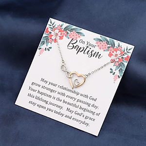 FOTAP Baptism Gift On Your Baptism Gift Baptism Jewelry Newborn Gift Double Heart Pendant Necklace Thank you Gift (Your Baptism NC)
