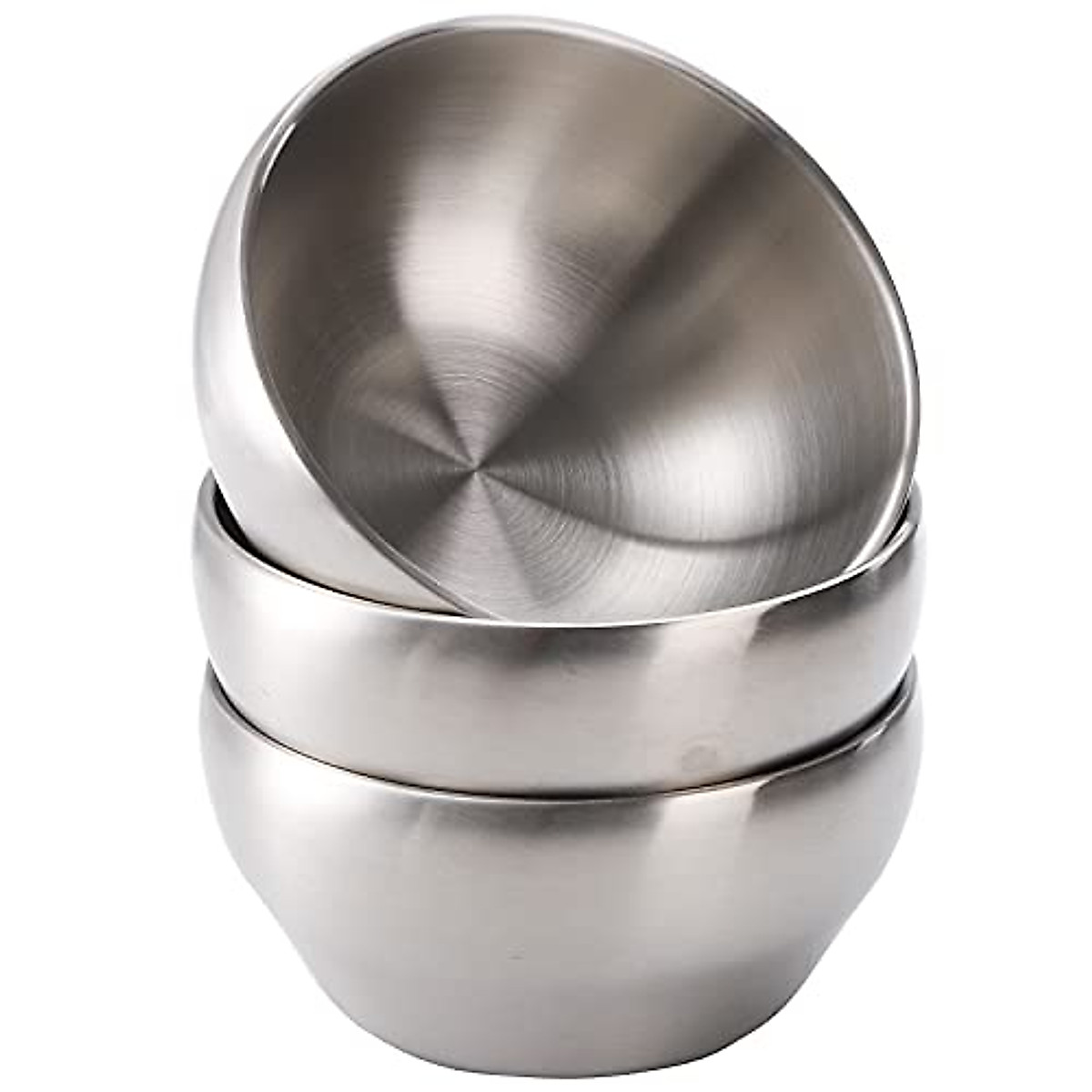 Youeon 3 Pack 25 Oz SUS304 Brushed Stainless Steel Bowls, Double Wall Insulated Bowl, Stainless Steel Soup Bowls, Metal Mixing Bowls, Nesting Bowls for Kids,Children, Matte Finish, BPA Free