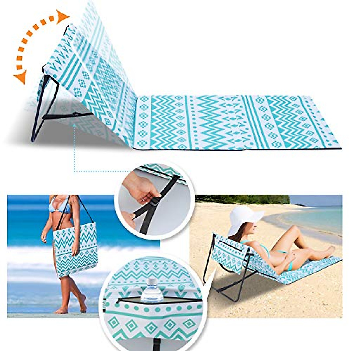 BenefitUSA Outdoor Portable Lounge Chair Beach Reclining Lounger Chair Ground Mat Beach Pool (Stripe)
