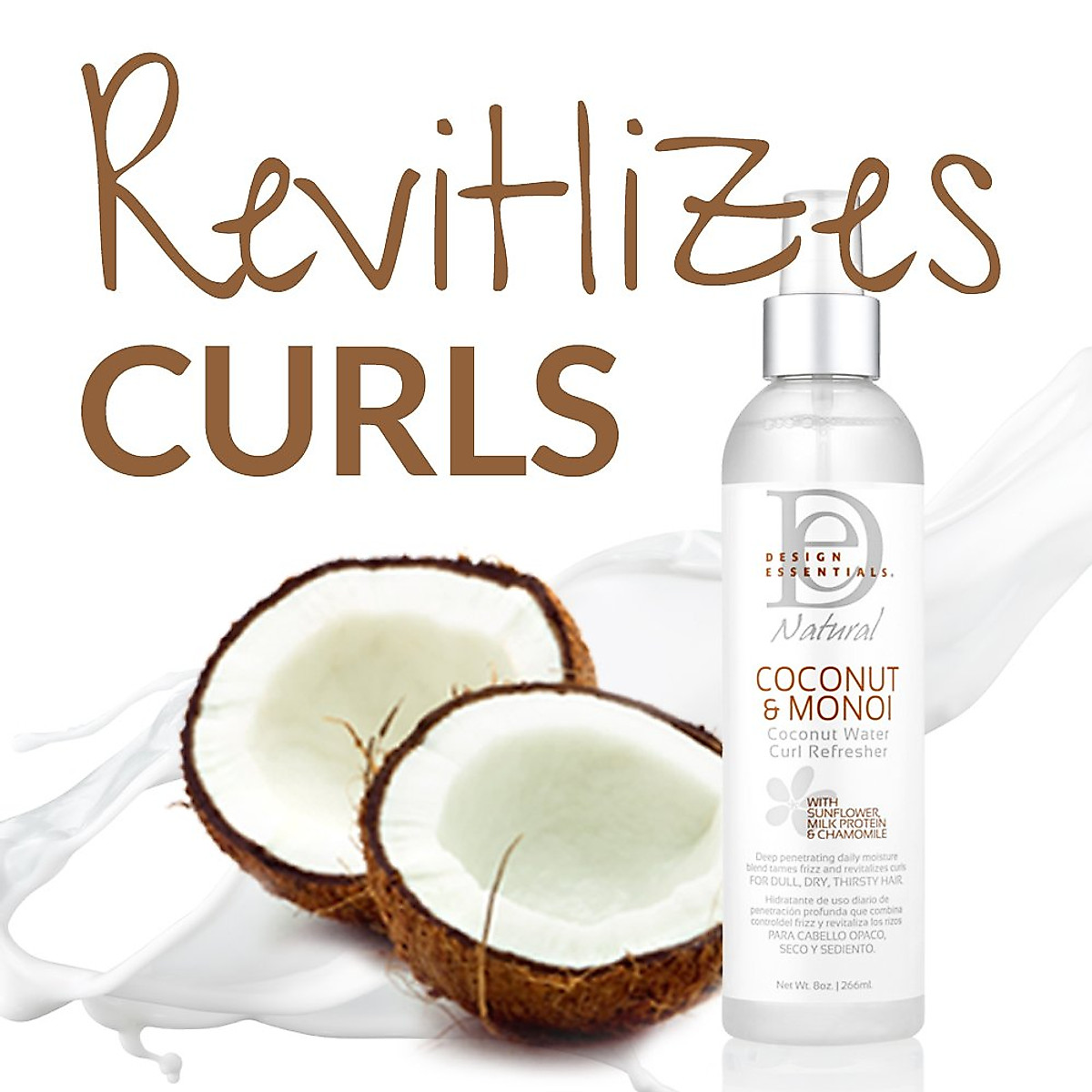 Design Essentials Natural Coconut & Monoi Coconut Water Curl Refresher with Sunflower, Marshmallow Root & Aloe, 8 Ounce