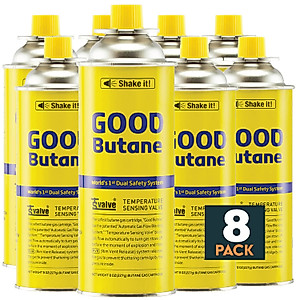 CookKing - 8oz Butane Fuel Canisters Cylinders with Dual Safety System for Portable Gas Stove, Camping Stoves, Gas Burners, Cooking Torch, UL Listed, Made in Korea (8 Pack)