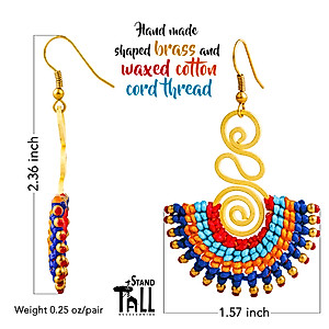 Boho Dangling Earrings for Women and Teen Girls - Handmade Cute Jewelry for a Trendy or Hippie Look, Mexican Fun Earrings for Green, Blue, Black or Red Outfits, Gold Earrings, Gift