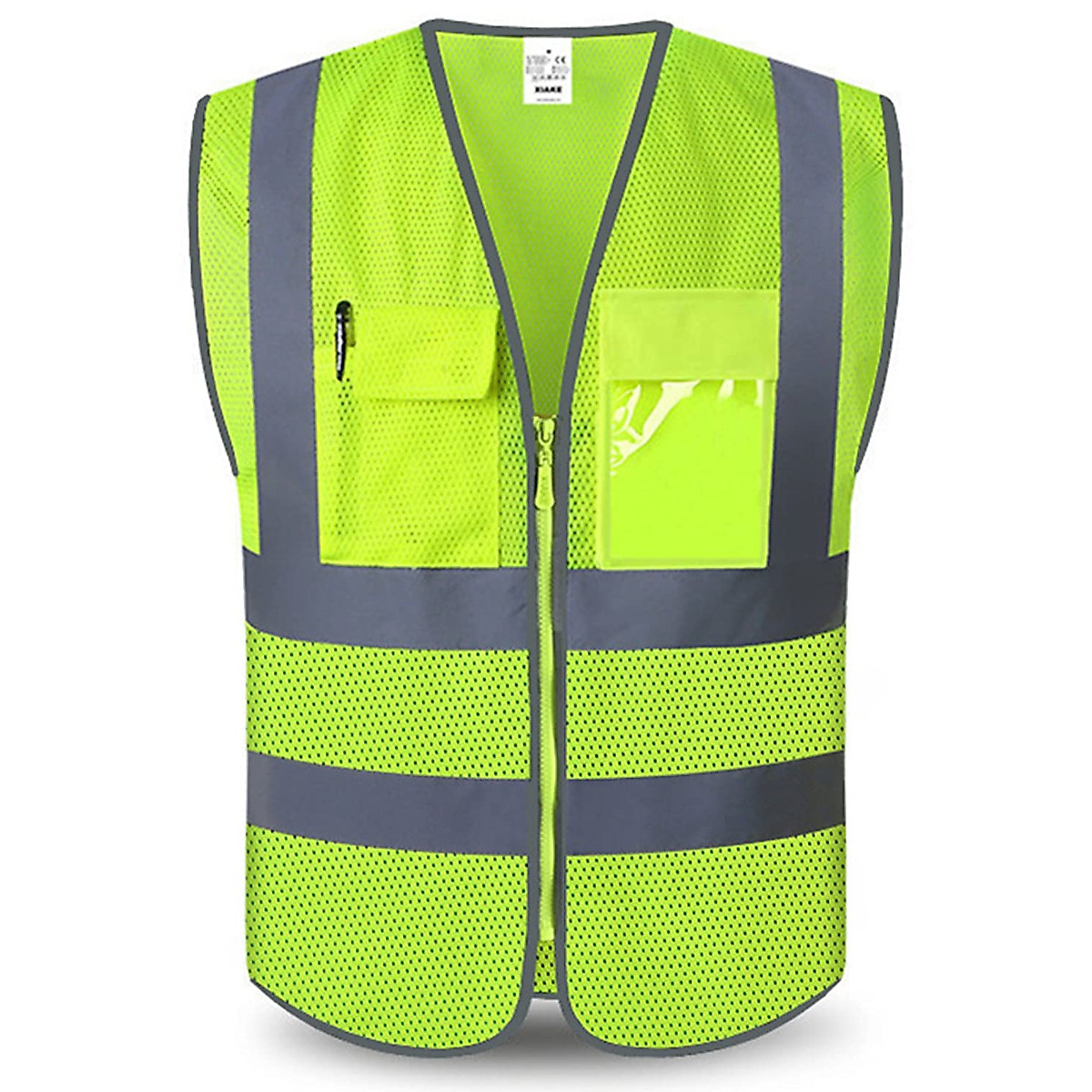 XIAKE 4 Pockets High Visibility Reflective Safety Vest Mesh Lite Zipper Front, Meets ANSI/ISEA Standards(Large,Yellow)
