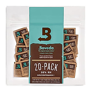 Boveda 58% Two-Way Humidity Control Packs For Storing 1/8 oz – Size 1 – 20 Pack – Moisture Absorbers for Small Storage Containers – Humidifier Packs – Hydration Packets in Resealable Bag