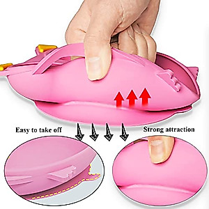 KAVONOI Baby Toddler Silicone Suction Plate with Spoon&Fork And Adjustable Bib Set,Silicone Baby Feeding Utensils Set，Baby Toddler Led Weaning Supplies Set-Pink Owl Set